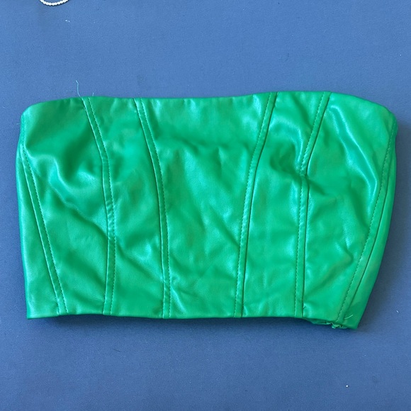 Zara | Tops | Zara Green Faux Leather Bustier Tube Top | Poshmark